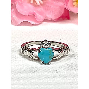 PERFECTJEWELZ Celtic Claddagh Simulated Turquoise Promise Ring 925 Sterling Silver 9mm Size 9