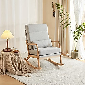 SEALAMB Rocking Chair Nursery with Lumbar Pillow, Rocker Chair Glider Chair for Nursery Mom Seniors, High Backrest Armchair Comfy Chair for Living Room Bedroom
