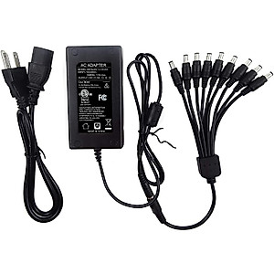 TIGERSECU Security Camera Power Adapter with 9-Way Power Splitter, 12V 5A 100V-240V 2.1x5.5mm Power Supply, Compatible with Lorex, Samsung, Q-See, Night Owl, Swann, Annke IP and BNC Cameras