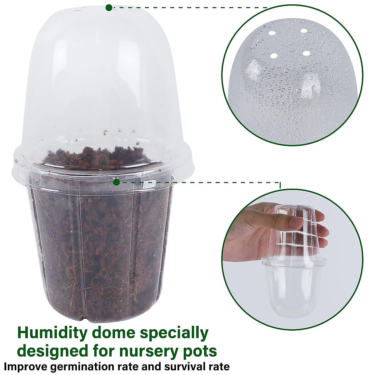 winemana 36 Set Nursery Pots with Humidity Dome, Clear Nursery Pots for Plants, Seed Starting Pots with Drainage Holes & Plant Labels for Vegetables Flowers Garden Plants