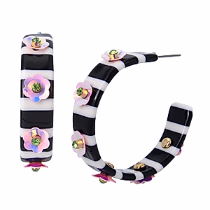 Flower Striped Hoop Earrings