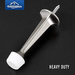HOMOTEK 4 Pack Heavy Duty Solid Rigid Door Stop with Soft Rubber Tip, Zinc Die Cast Door Stopper Protect Wall & Door, Satin Nickel