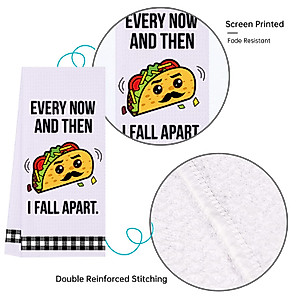 LXOMILL Funny Kitchen Towels, Cute Decorative Dish Towels Sets, Absorbent Waffle Hand Towels, Housewarming Gifts for New Home, Women, Mom, Set of 4, Funny House Warming Presents, Hostess Gifts