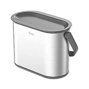 QUALIAZERO Multi-Purpose Countertop Compost Bin | 4L / 1 Gal Stainless Steel Slim Shape | Trash Can with Gray Lid | 1PC (4L / 1 Gal, Gray)