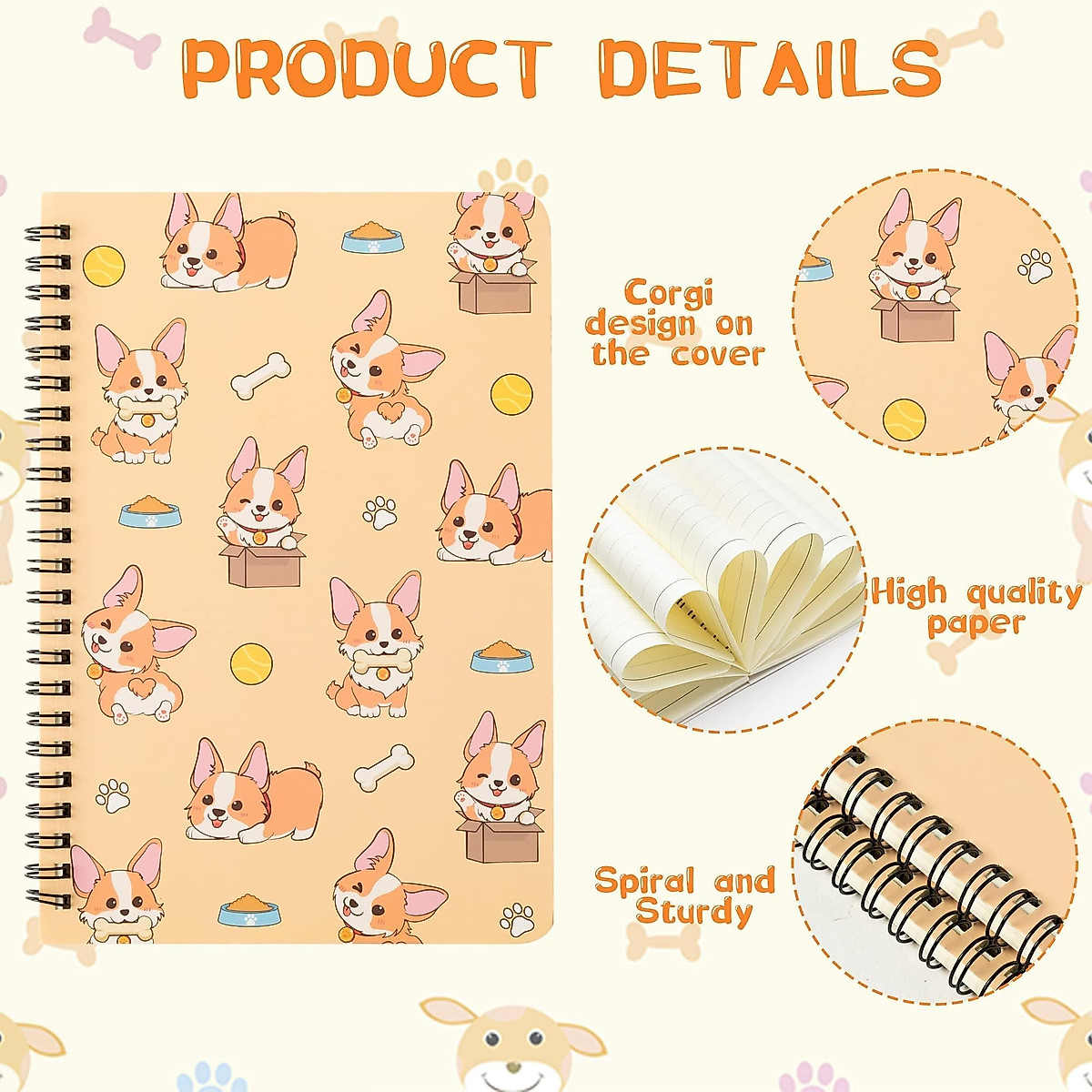 L1rabe 2 A5 Corgi Spiral Notebooks Spring Back to School Cute Yellow Funny Corgi College Ruled Notebook Hardcover Spiral Travel Drawing Journal Notepad Diary for Kids Teens Easter Birthday Gifts