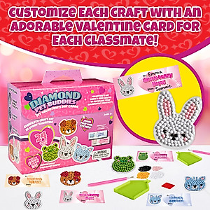 Kids Valentine's Day Cards - Pet Buddies Diamond Painting Kits (24ct)- Each Valentines Card Includes Pet Animal Gem Craft Activity & Sticker- Make Classroom School Exchange Gifts Fun for Boys & Girls