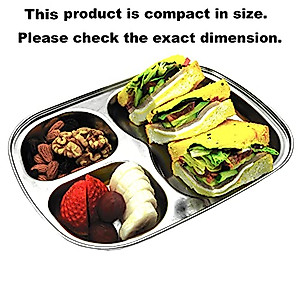 Korean Stainless Steel Divided Plates, Kids Toddlers Babies Tray, BPA Free, Diet Food Control, Camping Dishes, Compact Serving Platter, Dinner Snack, 3 Compartment Plate Silver, Set of 2