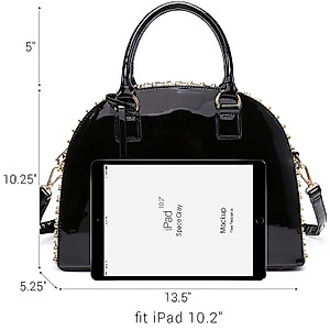 Dasein Women Patent Leather Purses Handbags Dome Satchel Purse Work Tote Structured Shoulder Bag with Long Strap (Black)