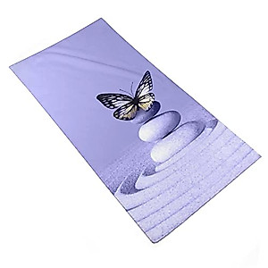 TsyTma Butterfly on Zen Stones Hand Towels Purple Quick Dry Bathroom Washcloth 30 X 15 Inches for Beach Guest Hotel Spa Gym Sports Yoga Home