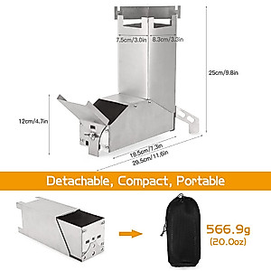 Lixada Camping Stove Collapsible Wood Burning Stainless Steel Rocket Stove Backpacking Camp Tent Stove for Picnic BBQ Camp Hiking