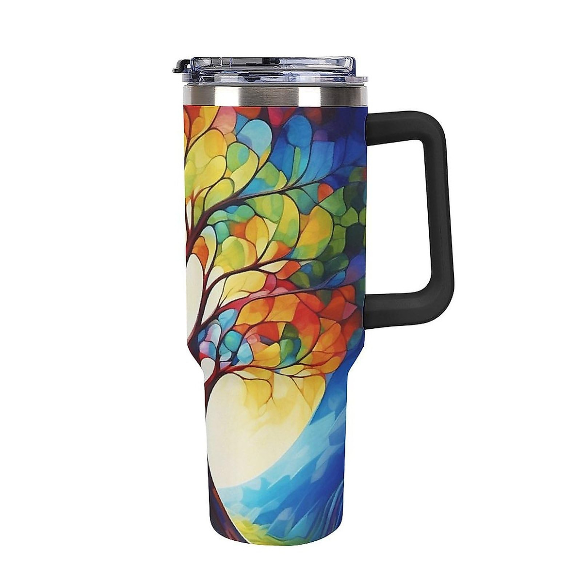FZQVSGW Tree 40 Oz Tumbler with Handle And Straw Stainless Steel Vacuum Insulated Tumblers Reusable Keep Drinks Cold Coffee Cup Holder Friendly Gifts for Women Men Car Gym Travel