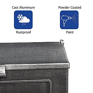 Cast Aluminum Metal Mailbox with Newspaper Hooks, Easy to Install Wall Mount, Heavy Duty, Rustproof Coated Paint, Horizontal Mail Box for House Porch - 16” x 4.25” x 8.25” (Swedish Silver)