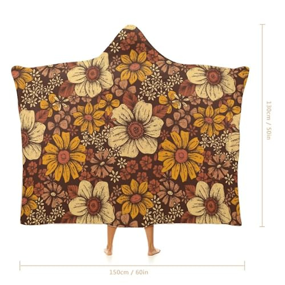 TaoYTao 50"x60" Women Summer Retro Floral Blanket Hoodie, Foldable Wearable Funny Hooded Blanket Robe Cloak, Christmas Birthday Gifts Anniversary For Wife Girlfriend Women