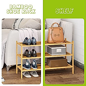 BMOSU 3-Tier Bamboo Shoe Rack Premium Stackable Shoe Shelf Storage Organizer for Hallway Closet Living Room Entryway Organizer(Natural)