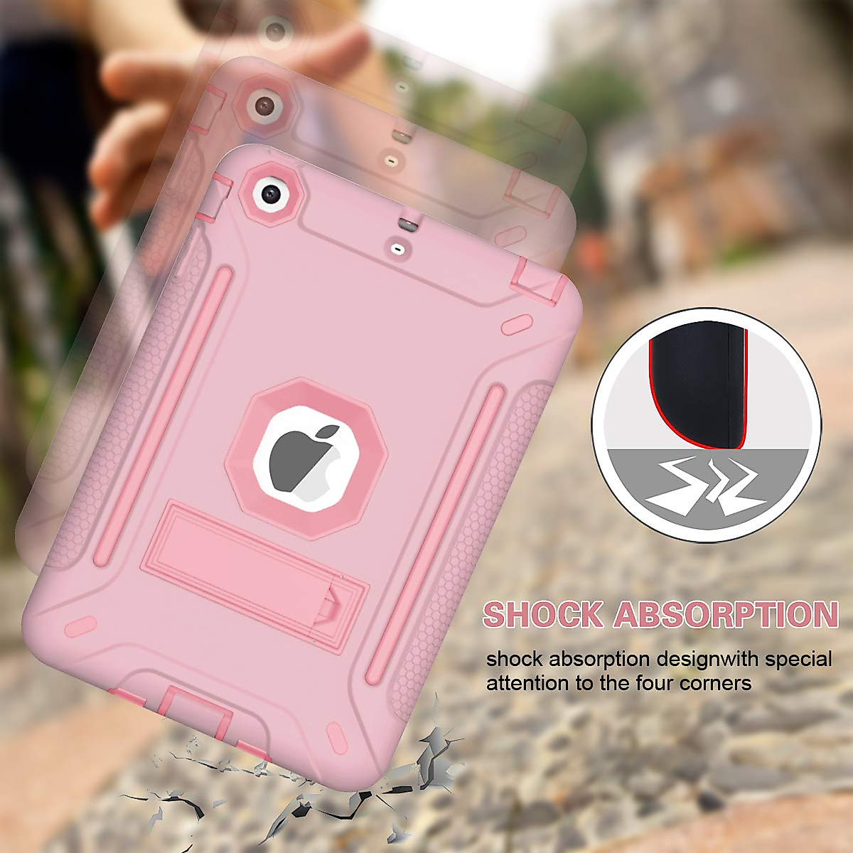 MAKEIT CASE iPad Mini Case, iPad Mini 3 Case Heavy Duty Hybrid Shockproof Protective Silicone and PC Hard Case Full-Body Rugged Protective Case with Kickstand for iPad Mini 1/2/3