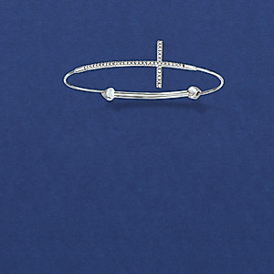 Ross-Simons Sterling Silver Sideways Cross Bangle Bracelet With Diamond Accents