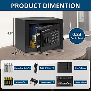 Voncabay Money Safe Box for Home with Sensor Light and Mute Function & Fireproof Security Safe Box for Money Safe with Emergency Power Outlet, Lock Box Fireproof Safe with Digital Keypad