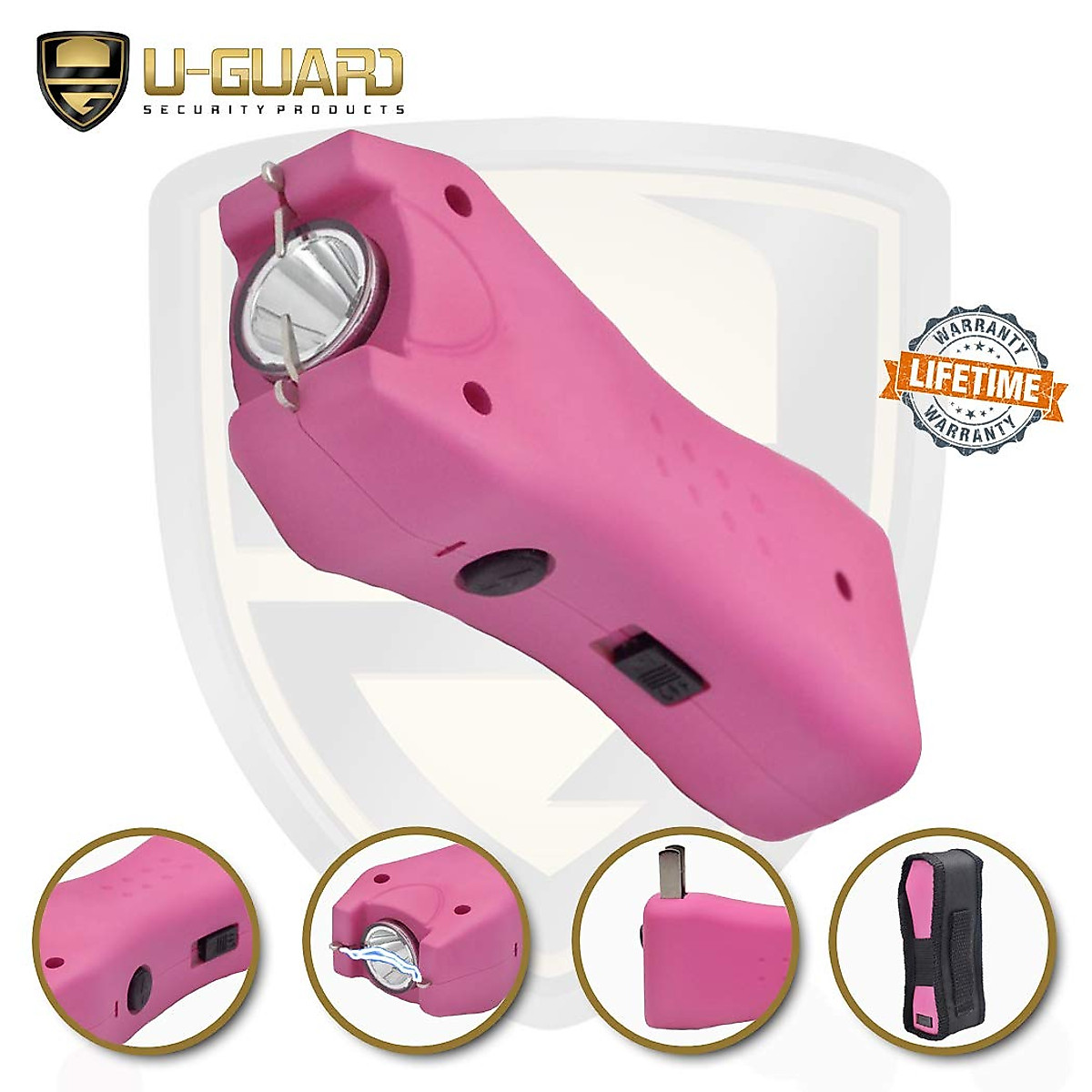 Pocket Stun Gun Flashlight Pepper Spray Kit. Includes Mini Stun Gun Flashlight & .5 oz Keychain OC CS Self Defense Spray. Powerful Weapons Compact Mini Stun Gun for Women or Men. (Pink)