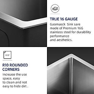 Gaomasck Kitchen Sink,22 In Undermount Kitchen Sinks,16 Gauge Single Bowl Stainless Steel Sink,Handmade for Kitchen Sink,Sink for Kitchen,22 x 16.5 Inch