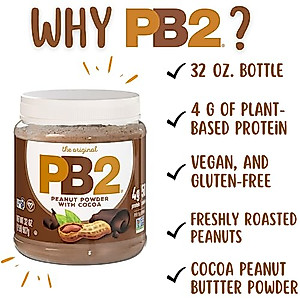 PB2 Powdered Chocolate Peanut Butter with Cocoa - 4g of Protein, 90% Less Fat, Certified Gluten Free, Only 50 Calories per Serving for Shakes, Smoothies, Low-Carb, Keto Diets…