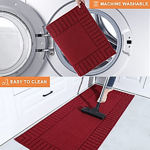 BEQHAUSE-Kitchen-Rugs-and-Mats [2PCS] Non Slip Kitchen Mats for Floor,Machine Washable Burgundy Red Kitchen Rugs,Polypropylene Kitchen Floor Mat with TPR Backing 20x30inch/20x48inch