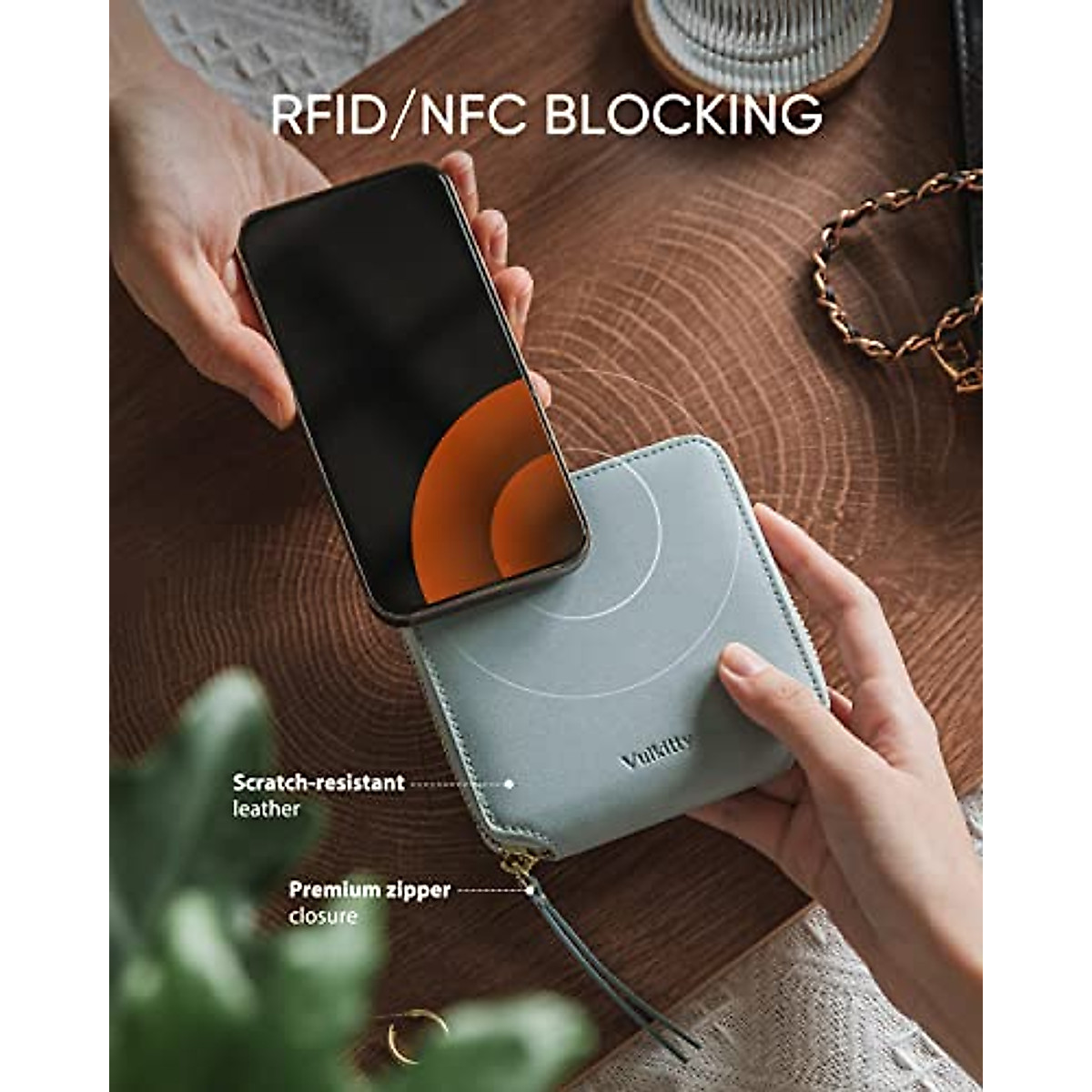 Vulkitty Women Leather Wallet RFID Blocking Bifold Slim Coin Purse Credit Card Holder with Zipper Pocket Case