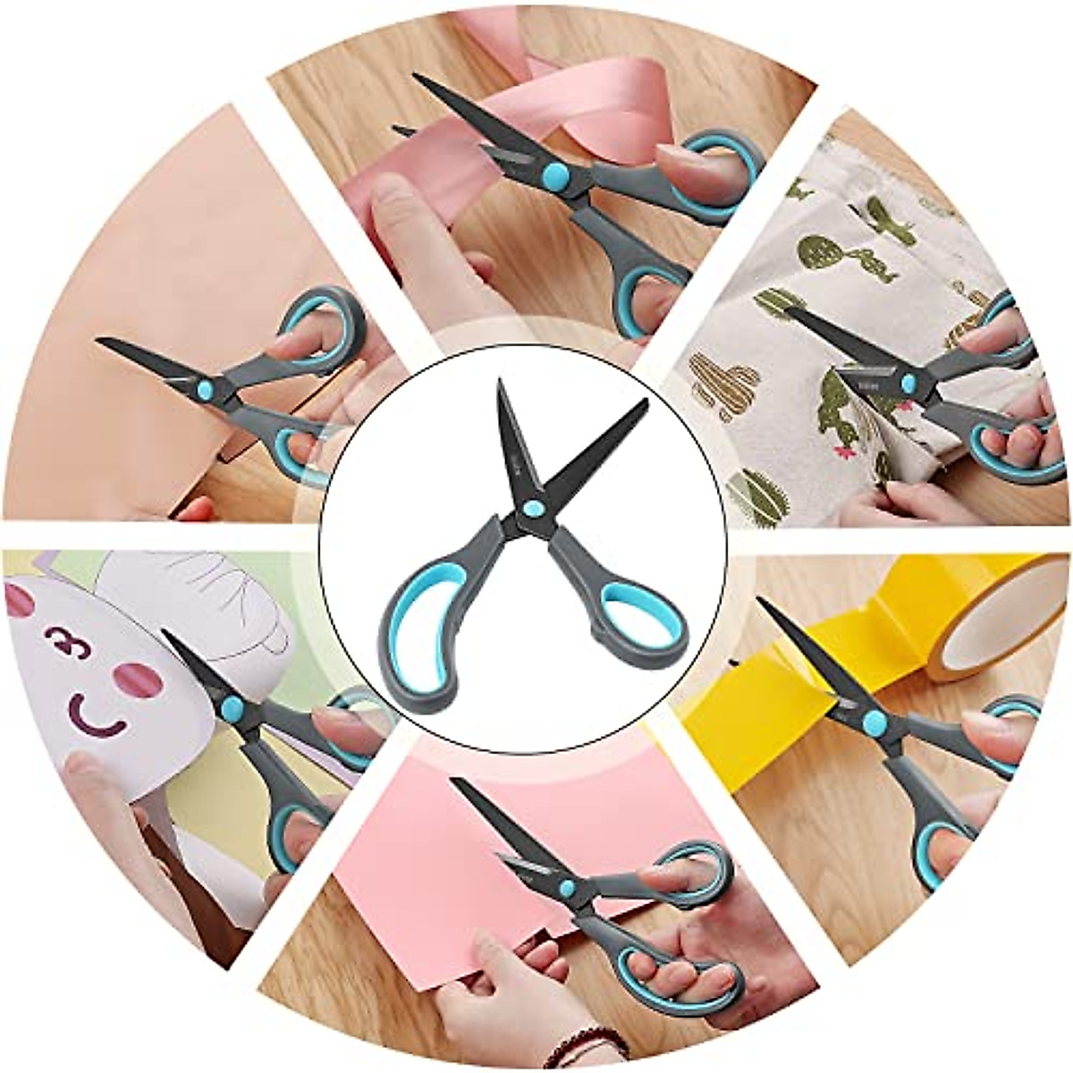 Asdirne Scissors, Teflon Coating All Purpose Scissors , Non-Stick Stainless Steel Blades, Ergonomic Semi-Soft Rubber Grip, Great for Craft, Office, School, Set of 4, 10"/8.5"/6"/5", Blue&Gray