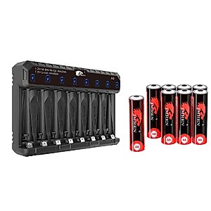 Imren Rechargeable AA Batteries with Charger,8 Pack Double A Battery Standard Capacity 2000mAh NiMH AA Batteries with AA AAA Battery Charger, 5V 2A USB Fast Charging Function