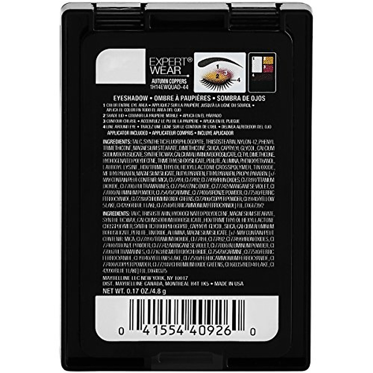 Maybelline New York Expert Wear Eyeshadow Quads, Autumn Coppers, 0.17 oz.