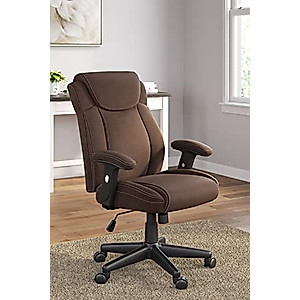 Signature Design by Ashley Corbindale Classic Upholstered Home Office Swivel Desk Chair, Brown & Black