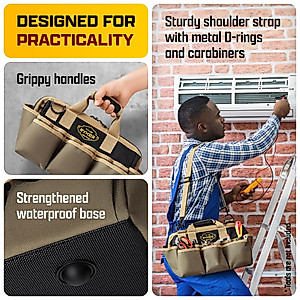 The Ryker Bag 14 Inch Tool Bag Organizer Small Tool Bag Heavy Duty Tool Bags for Men/Women. Wide Mouth electrician tool bag small 22Pockets Toolbag soft tool bag mechanic tool bag &plumbing tool bag