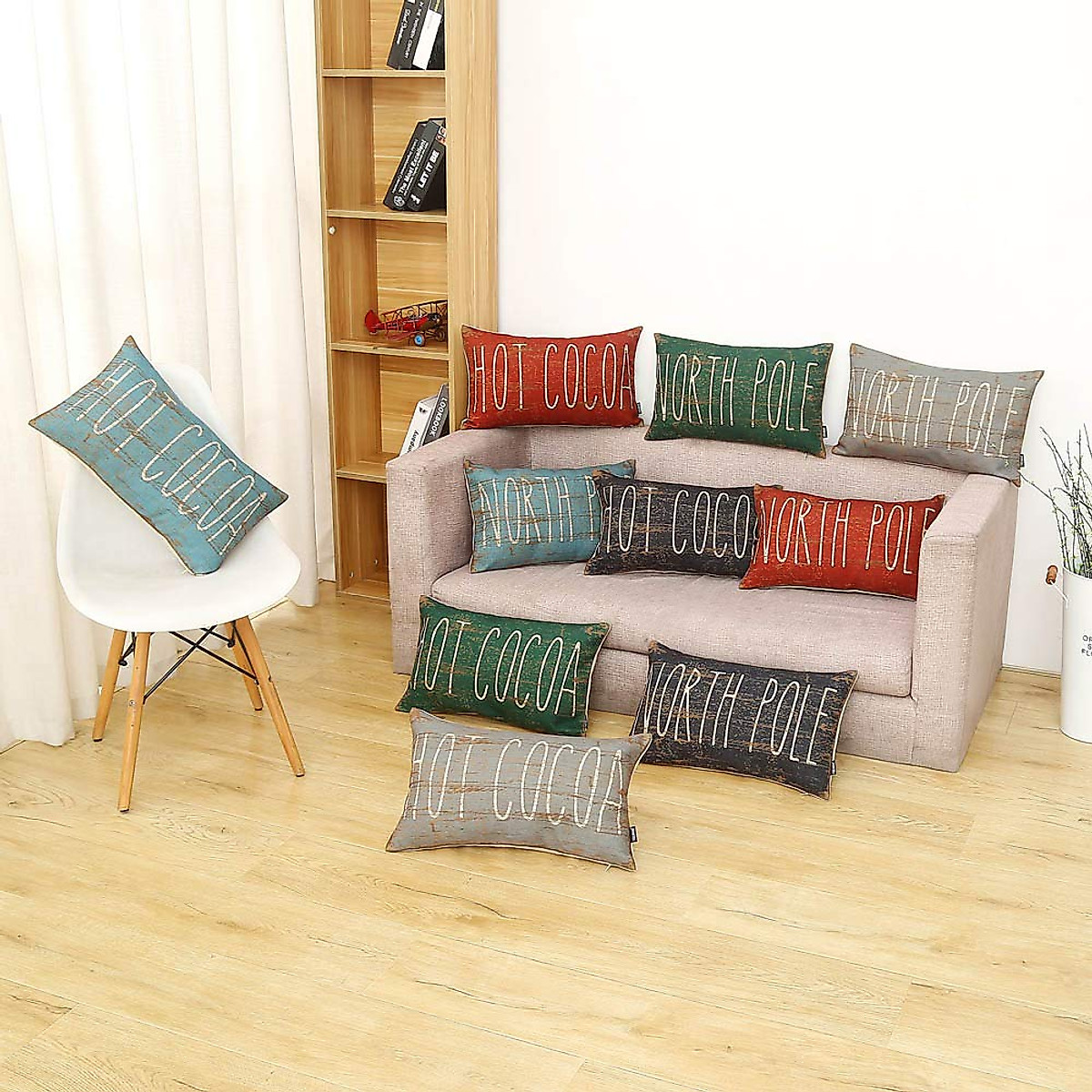 TRENDIN Merry Christmas Throw Pillow Cover 20 x 12 mas Decorations Cotton Linen Winter Red Hot Cocoa Season Holiday Cushion Cover for Christmas Decor Sofa Couch PL607TR