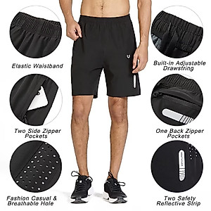 NORTHYARD Men's Athletic Running Shorts Quick Dry Workout Shorts 7"/ 5"/ 9" Lightweight Sports Gym Basketball Shorts Hiking Exercise Black L