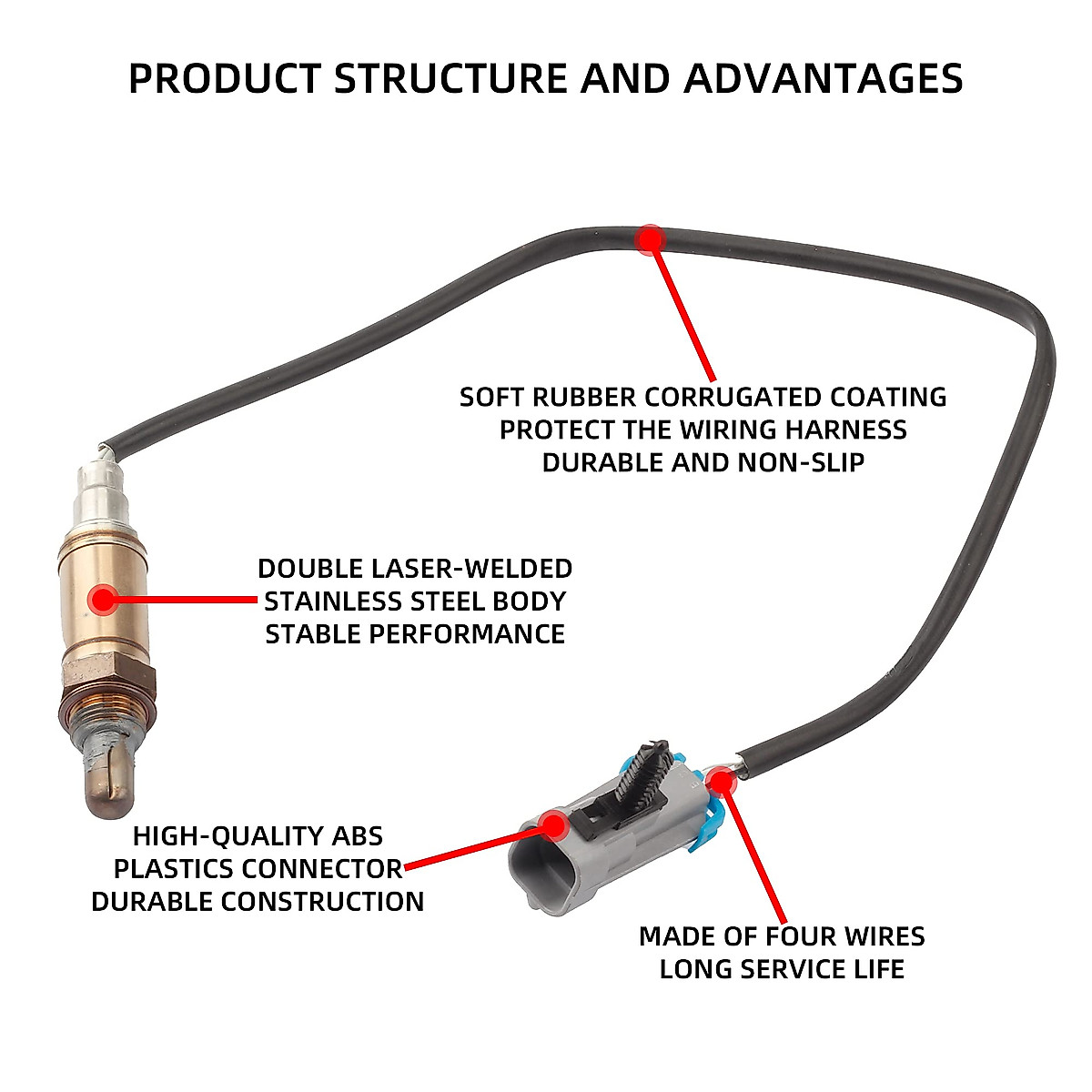 Dasbecan Oxygen Sensor Compatible with 2002-2005 Chevy Avalanche Silverado Suburban 1500 Tahoe GMC Sierra Yukon 1500 Escalade (Only Fit 5.3L) Replace# 250-24470 (4PCS)