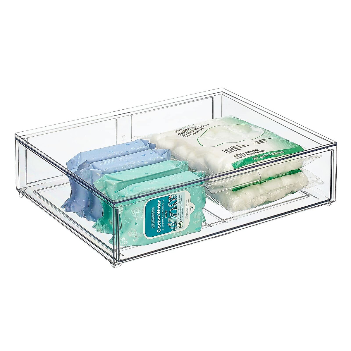 mDesign Wide Plastic Stackable Bathroom Storage Organizer Bin with Pull Out Drawer for Cabinet, Vanity, Shelf, Cupboard, Cabinet, Countertop, or Closet Organization - Lumiere Collection - Clear
