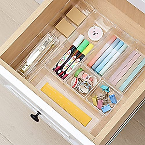 Fixwal 14pcs Drawer Organizer Set, 4-Size Clear Plastic Drawer Organizers Trays Bathroom Organizers Dresser Storage Bins Separation Box for Makeup, Kitchen Utensils, Jewelries, Gadgets, Bathroom