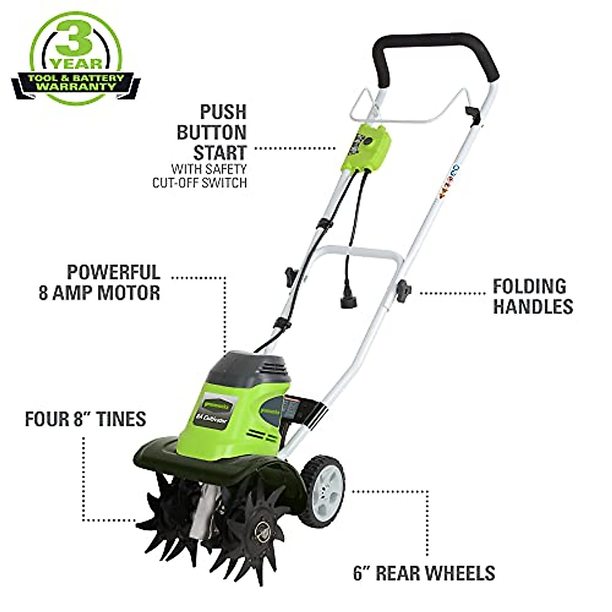 Greenworks 8 Amp 10-Inch Corded Tiller, 27072