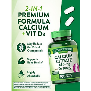 Calcium Citrate with Vitamin D3 | 100 Caplets | Non-GMO, Gluten Free Supplement | by Nature's Truth