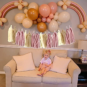 15 Pcs DIY Dusty Pink Tan Brown Nude Cream Tissue Paper Tassel Garland Party Streamer for Boho Rainbow Baby Shower Girls Birthday Bridal Shower Backdrop Nursery Garden Hanging Decoration