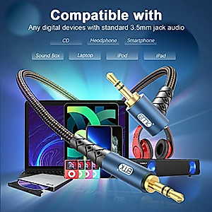 EMK 90 Degree Aux Cable 3.5 mm Auxiliary Cord Male to Male Stereo Aux Cable for Car 24K Gold Plated Hi-Fi Sound Quality Nylon Braided for Laptop Phone Tablet MP3 Player Stereo Speaker (3.3ft/1m)