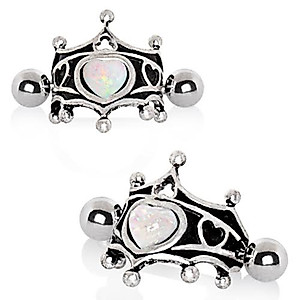 316L Stainless Steel Medieval Design Heart Crown WildKlass Cartilage Cuff Earring
