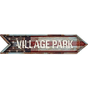 ANY AND ALL GRAPHICS Village Park City 4"x18" Patriotic American Flag Arrow Shaped Rustic Antique Vintage Look Composite Aluminum Novelty décor Sign.