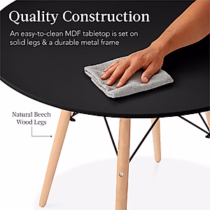 Best Choice Products 35.5in Round Dining Table, Compact Mid-Century Modern Table for 2-4, Home, Kitchen, Apartment w/Beech Wood Legs, Metal Frame - Black