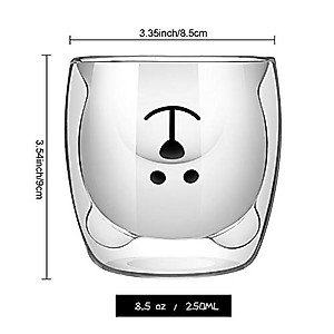 Cute Bear Tea Cup Duck Cat Coffee Mug Milk Double Wall Glass Chocolate Cappuccino Cup Gift for Women Men Office Christmas Birthday Valentine Gifts, 250 ML (Clear Bear, 1 Piece)