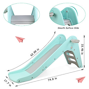 Arlopu Freestanding Kids Slide, Toddler Slide Climber with Basketball Hoop & Ball, Baby Playset w/Long Slope, for Boys and Girls Birthday, Sturdy Playground Toy for Indoor Outdoor (Robin Egg Blue)