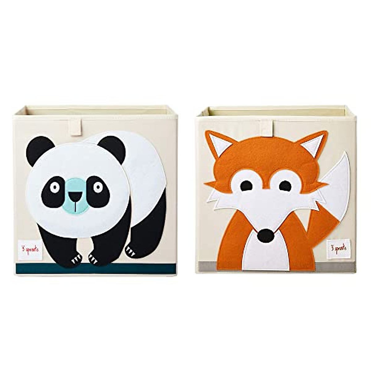3 Sprouts Kids Childrens Collapsible Fabric 13 x13 x 13 Inch Storage Cube Bin Box for Cubby Shelves, Orange Fox and Panda Bear (2 Pack)