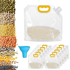 1.5L Grain Moisture-proof Sealed Bag, 10 Pcs Reusable Transparent Grain Storage Suction Bagswith Funnel, Resealable Airtight Smell Proof Packaging Baggies for Multipurpose Food Storage