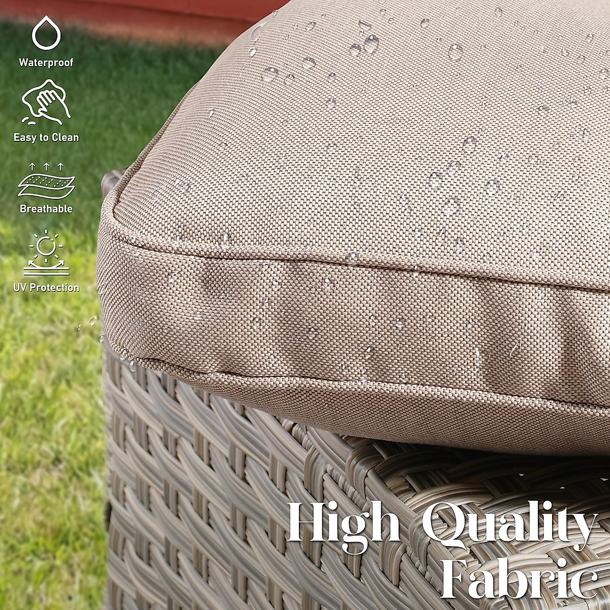 CAODOC Patio Furniture,All Weather Wicker 5 PCS Outdoor Sofa with High Back Swivel Rocker Chairs,Conversation Set with Solar Powered Coffee Table,Grey Rattan Beige Cushion