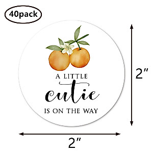 Orange a Little Cutie Is On The Way Stickers, 2inch Baby Shower Party Labels 40-Pack