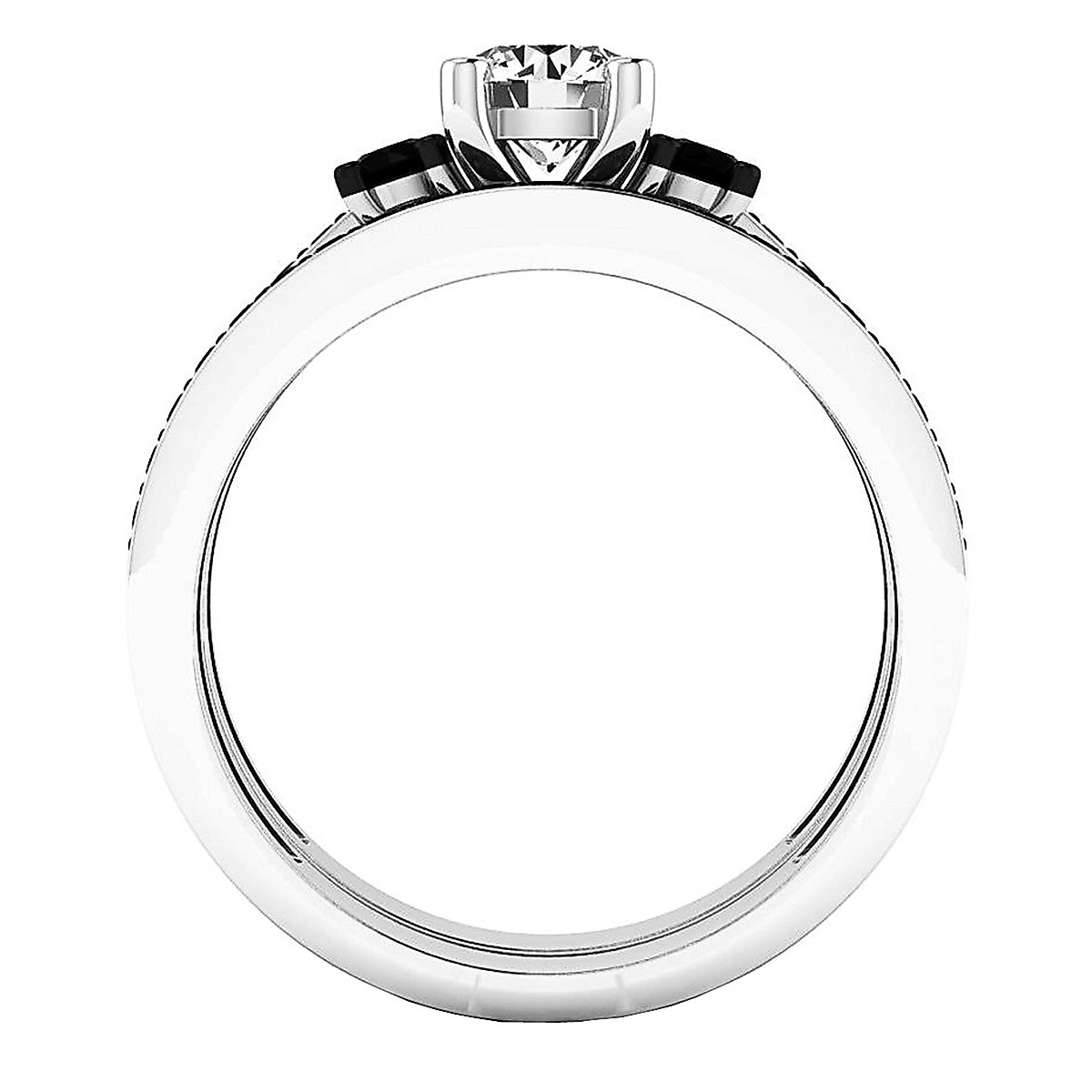 Dazzlingrock Collection 5 mm Round White Sapphire & Black Diamond 3 Stone Ring Set in 925 Sterling Silver Size 7